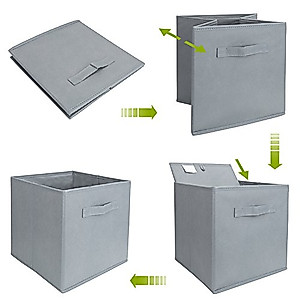 EZOWare Bundle Kit 6 Pcs Gray Collapsible Fabric Cube Storage Bin Baskets + 4 Closet Wardrobe Dresser Drawer Organizer Divider For Organizing Nursery Baby Clothes