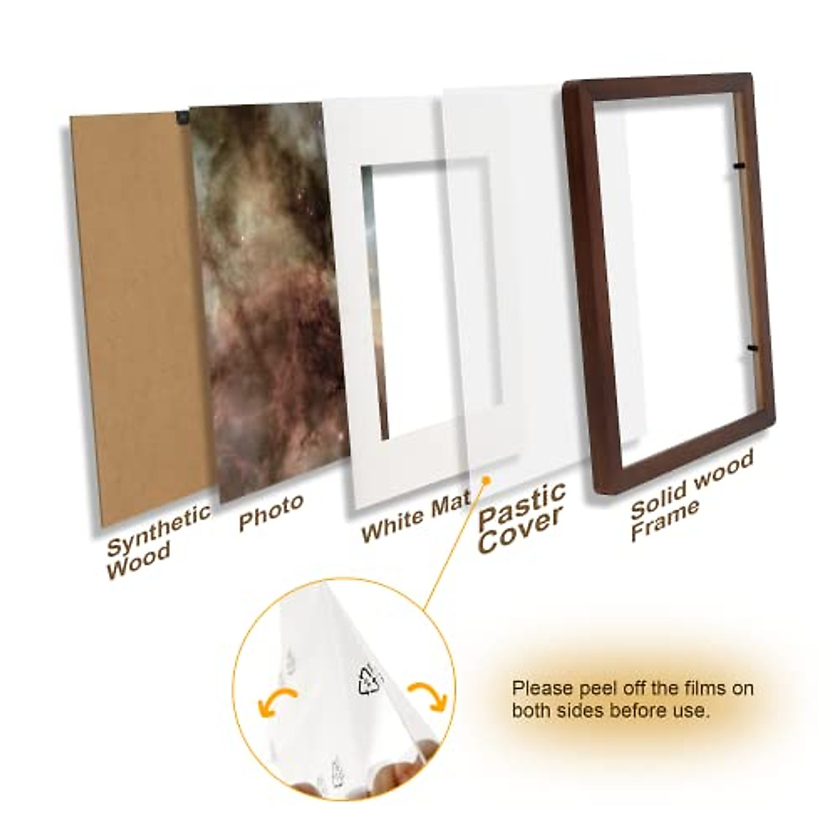 TRAHOME 8x10 Picture Frame,Solid Wood,3 Pack Photo Frames, Display Pictures 6x8 with Mat or 8x10 Without Mat, Gallery Wall Photo Frames-Brown