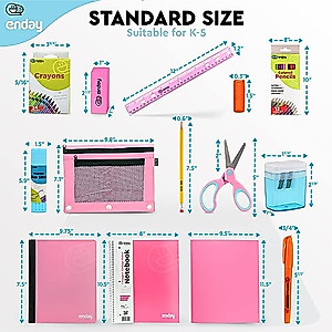 Enday Back to School Supplies for Kids, Pink School Supply Box Grades K-5, Premium Quality Kids School Supplies Kit, Kindergarten School Supplies for Girls and Boys, 71 Piece Set