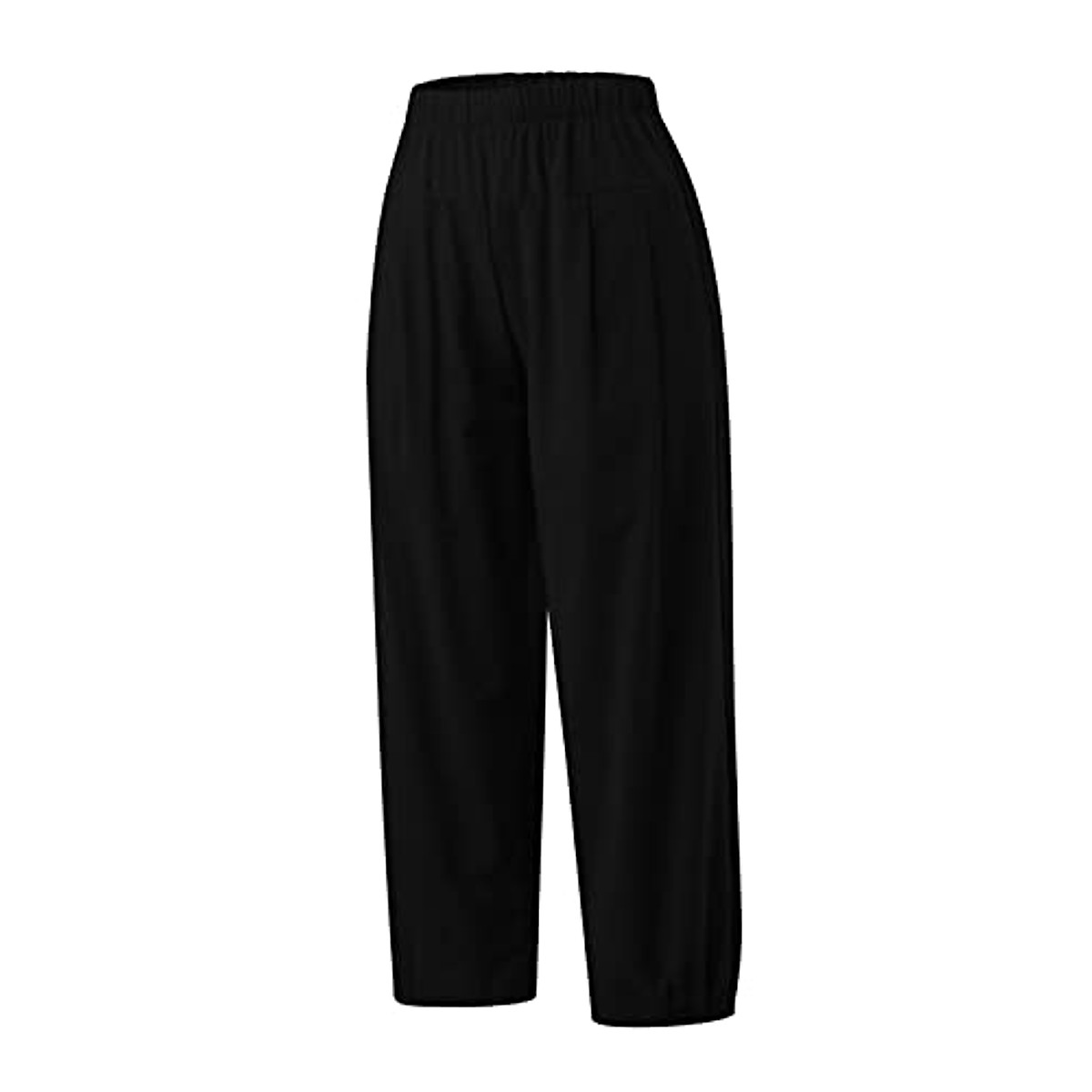 Bozanly Womens Summer Capri Pants Elastic Waist Cotton Linen Yoga Cropped Pants Trousers(0520-Black-XL)