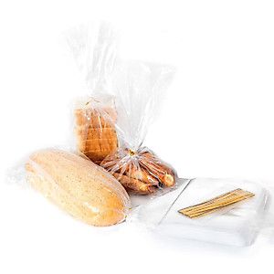 100 Clear Bread Bags with Ties - Adjustable & Reusable Bread Bags for Homemade Bread - Food Safe Bread Bag