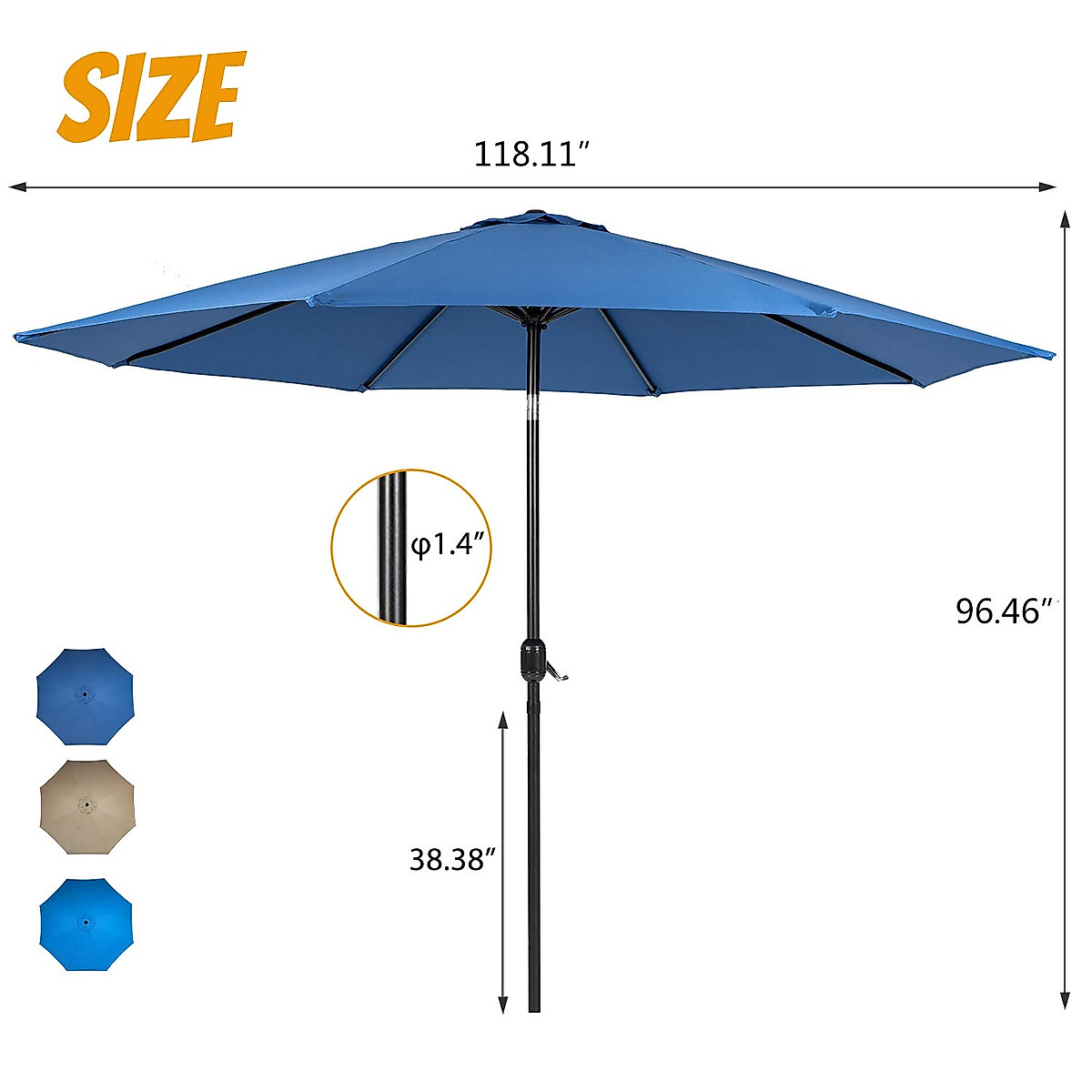3-Piece Wicker Outdoor Furniture Bar Set, 2 Stools and 1 Glass Top Table, Large-Capacity Storage Space Brown Wicker Patio Bar Table with 9Ft Blue Round Patio Umbrella