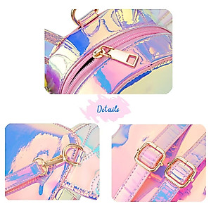 ENJOININ Women's Laser Holographic Backpack Butterfly Angel Wings Casual Daypack Shoulder bag for Young Girls (Laser Pink)