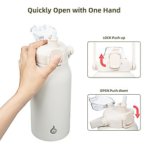 BJPKPK Insulated Water Bottles with Straw, 57oz Sports Water Bottle with One-handed Opening Lid, BPA Free Leakproof Easy Carry Water Jugs, Flasks, Thermos for Gym Sports Outdoors, White