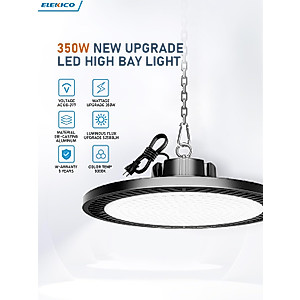 Upgrade 350w Led Shop Lights, 6 pack Super Bright 52500lm 5000k Ufo Led High Bay Light, High Bay Led Shop Lights With Us Plug 5' Cable,Led Shop Light For Garage Workshop Factory Barn Gym Warehouse