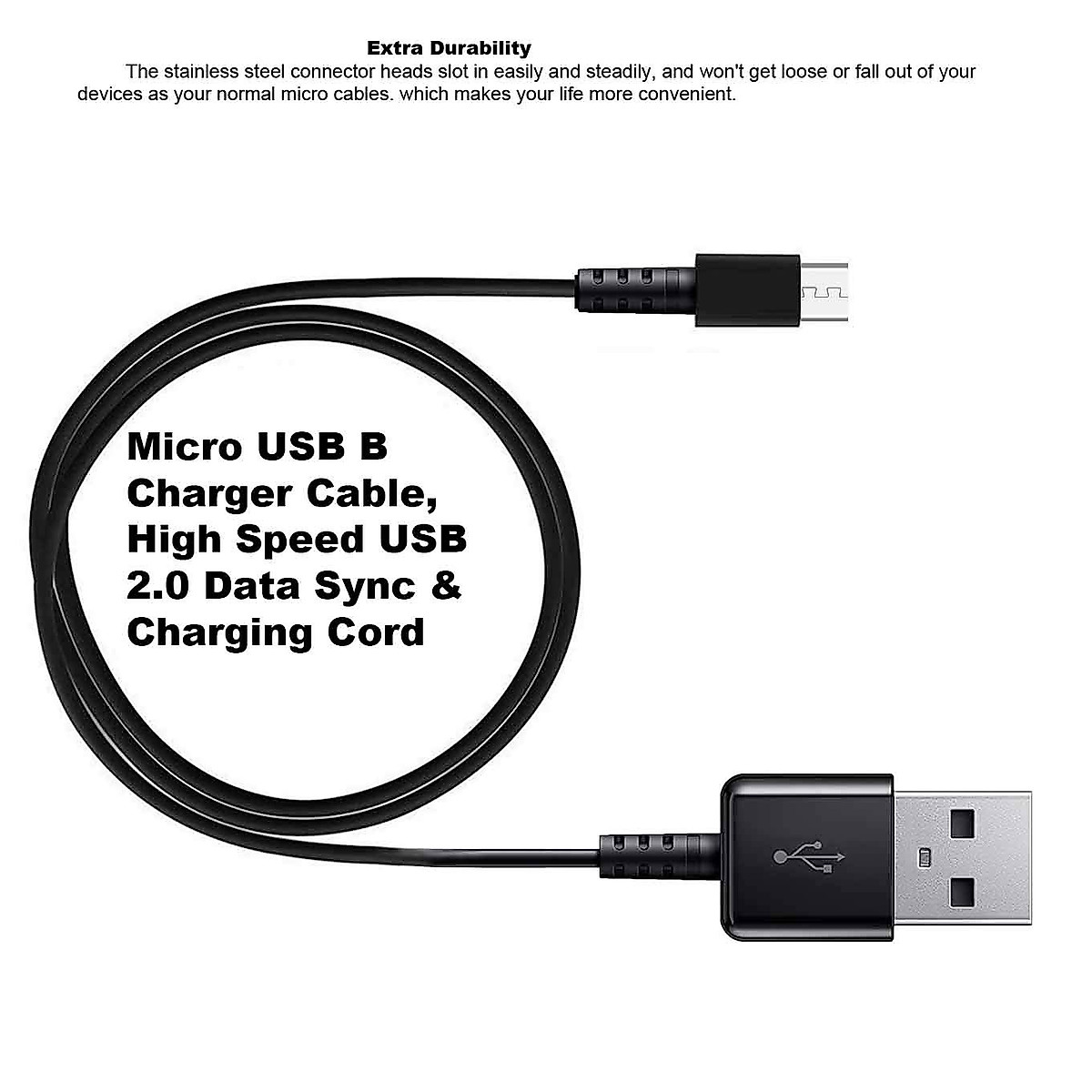 2Pack Android Charging Cable, 10ft Charger, Durable Micro USB Cord Fast Charging Sync Wire Compatible