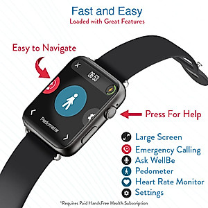 HandsFree Health Smart Watch for Seniors - Medical Alert System with GPS Monitoring, 2-Way 4G SOS Communication, Monthly Subscription