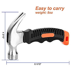 8 OZ Stubby Claw Hammer, 4 Pack Small Claw Hammer Mini Stubby Hammers with Soft Rubber Handle for Home Repair, DIY, Building, Woodwork, Household Work and Outdoor Camping