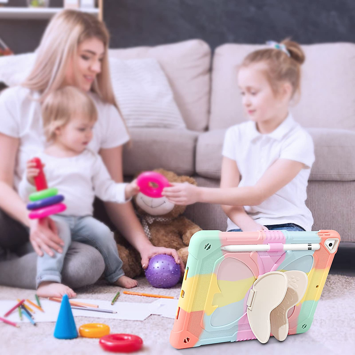 VENINGO iPad Air 2 & iPad 9.7 2017/2018 & iPad Pro 9.7 Case, iPad 5th/6th Generation Case, 2 in 1 Rugged Full Body Shockproof Protective Girls Women Tablet Cover with Stand Pen Holder, Colorful Pink