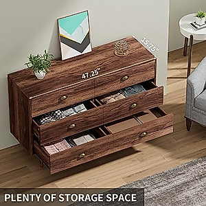 LYNSOM Dresser for Bedroom, Modern 6 Drawer Dresser with Gold Handles, Wood Chest of Drawers for Kids Bedroom, Living Room