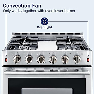 30 inch Gas Range Oven Gas Range Convection Oven Stove Stainless Steel Freestanding 5.56 cu.ft.4 Burners 42000BTU Large 3 Layers Tempered Glass Door Heavy Duty