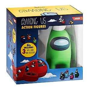 P.M.I. Among Us Action Figure | One of Four 6.7-Inch-Tall Collectibles | Among Us Toys and Playable Mini Toys | Green Crewmate in The White Folded Paper Hat with Hidden Hat and Hands | Kids’ Toys