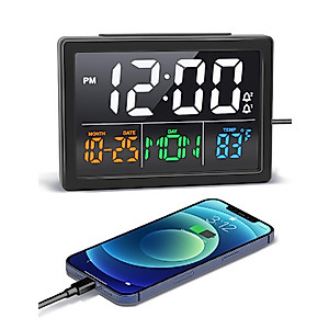 Digital Alarm Clock, with 5.5" Large LED Time Display, Adjustable Alarm Volume, 6 Level Brightness, Alarm Settings, USB Charger, Temperature Detect, Snooze, Clocks for Bedroom, Bedside, Desk, Black