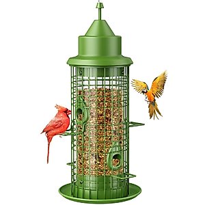 Bird Feeders for Outdoors Hanging, Squirrel Proof Wild Bird Feeder for Outside, Metal Hanging Bird Seed Feeders for Cardinal, Finch, Sparrow, Blue Jay, 3LBs, 4 Ports, Chew-Proof, Weather-Resistant