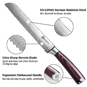 PAUDIN Bread Knife 8 inch, Ultra Sharp Serrated Knife, German High Carbon Stainless Steel, Bread Cutting Knife, Professional Grade Serrated Bread Knife, with Ergonomic Handle and Gift Box