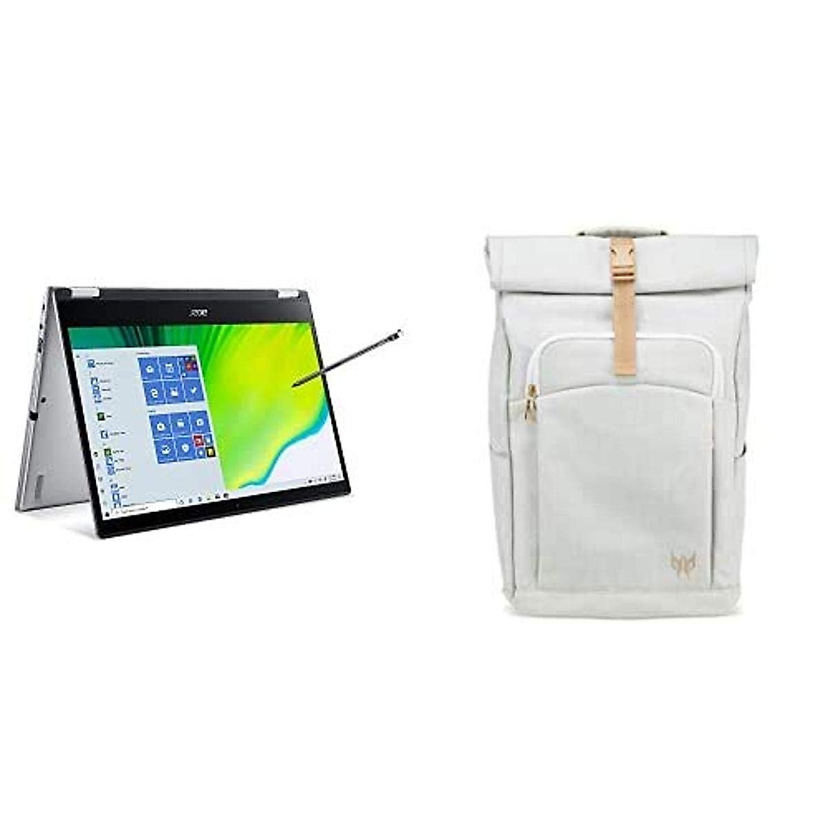 Acer Spin 3 SP314-54N-53BF Convertible-Laptop, 14" Full HD IPS Touch, Intel Core i5-1035G1, 8GB LPDDR4, 256GB NVMe SSD, Win 10 Pro-with Predator Rolltop Jr. Smoky White-Backpack