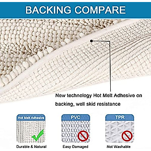 H.VERSAILTEX Bathroom Rugs Bath Rugs for Bathroom Non Slip Bath Mats Extra Thick Chenille Striped Rug 17" x 24" Absorbent Soft Shaggy Washable Dry Fast Bath Mats for Bathroom Floor - Ivory