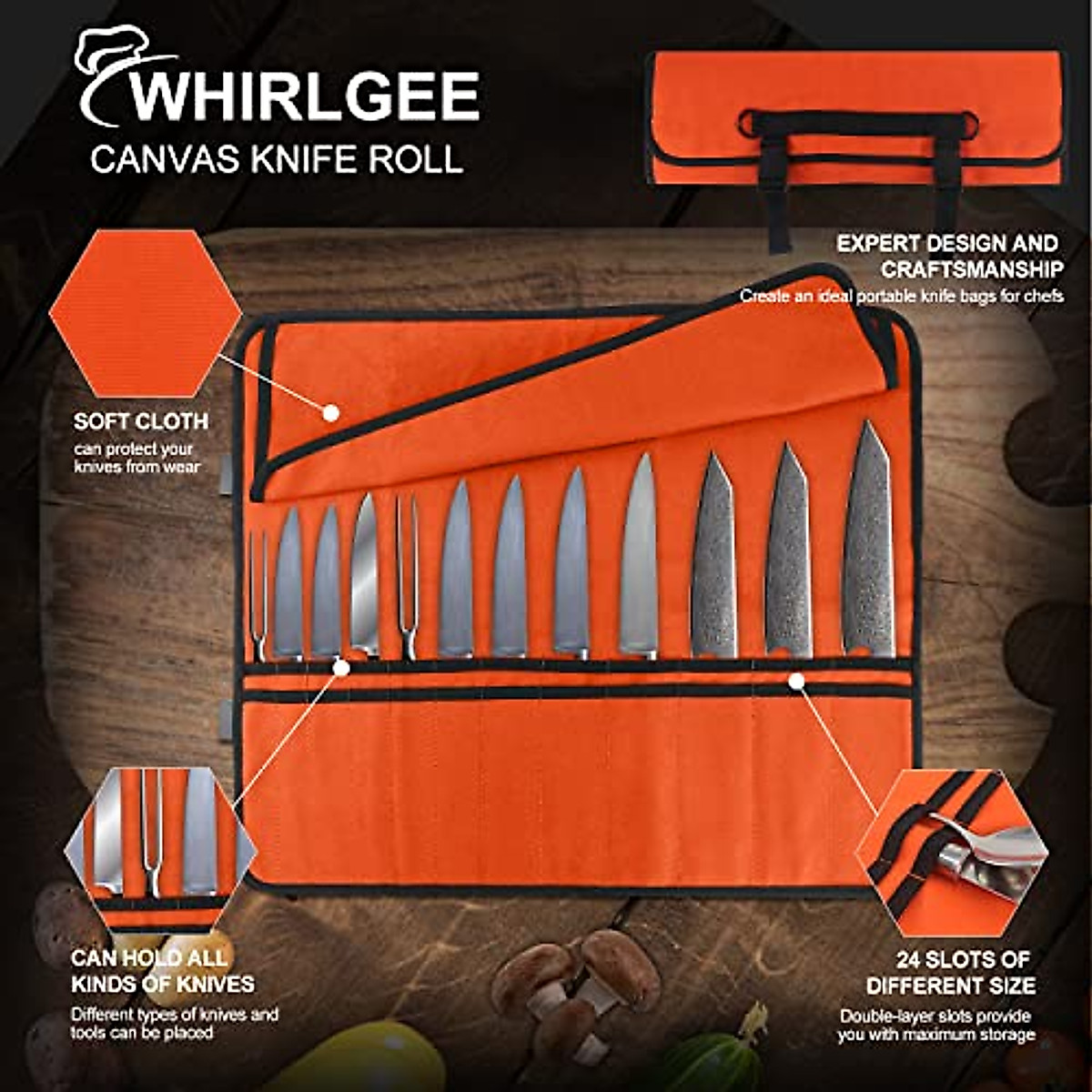 Chef Knife Roll Bag - 20 Total Pockets for Knives and Kitchen Utensils - with an Adjustable Shoulder Strap and Handle,Perfect for the Traveling Chef and Culinary Students -Knives Not Included
