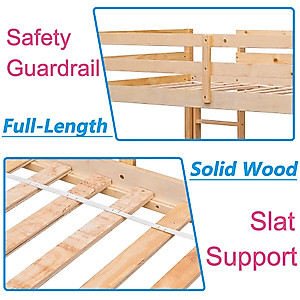 Anwick Twin Over Twin Low Bunk Bed with Stairs and Rails, Wooden Bunk Beds Frame with Safety Guardrail and Slats for Toddlers, Kids, Teens, Boys, Girls, Noise-Free (Natural)