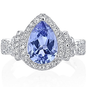 PEORA Simulated Tanzanite Teardrop Ring for Women 925 Sterling Silver, 2.25 Carats Pear Shape 10x7mm, Size 5