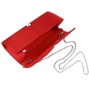 Goclothod Evening Clutch Handbag Women Fashion Pleated Crystal-Studded Crossbody Shoulder Bag Chain Clutch Purse (Red)
