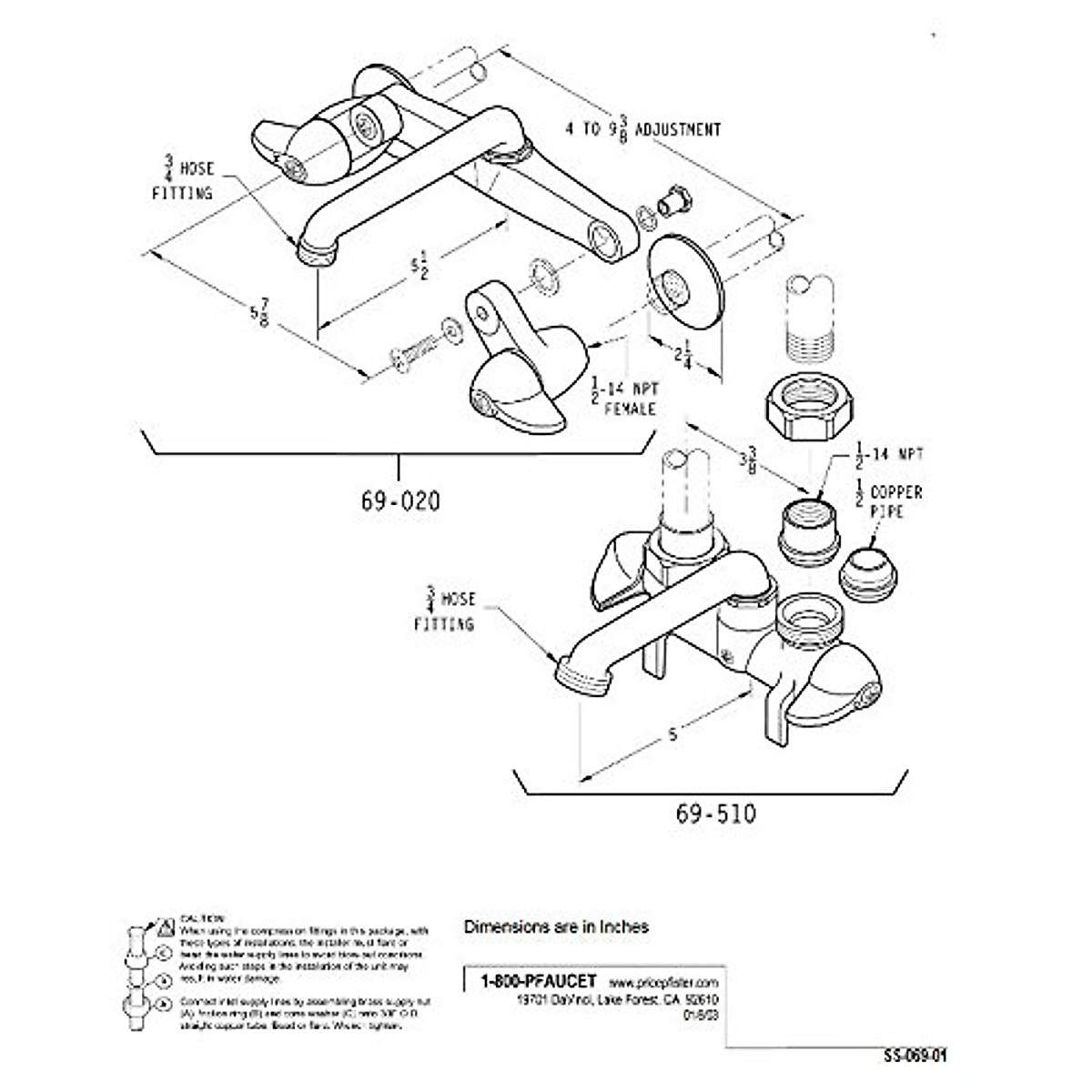 Pfister 69-020 Wallmount Laundry Faucet, Unpolished Chrome