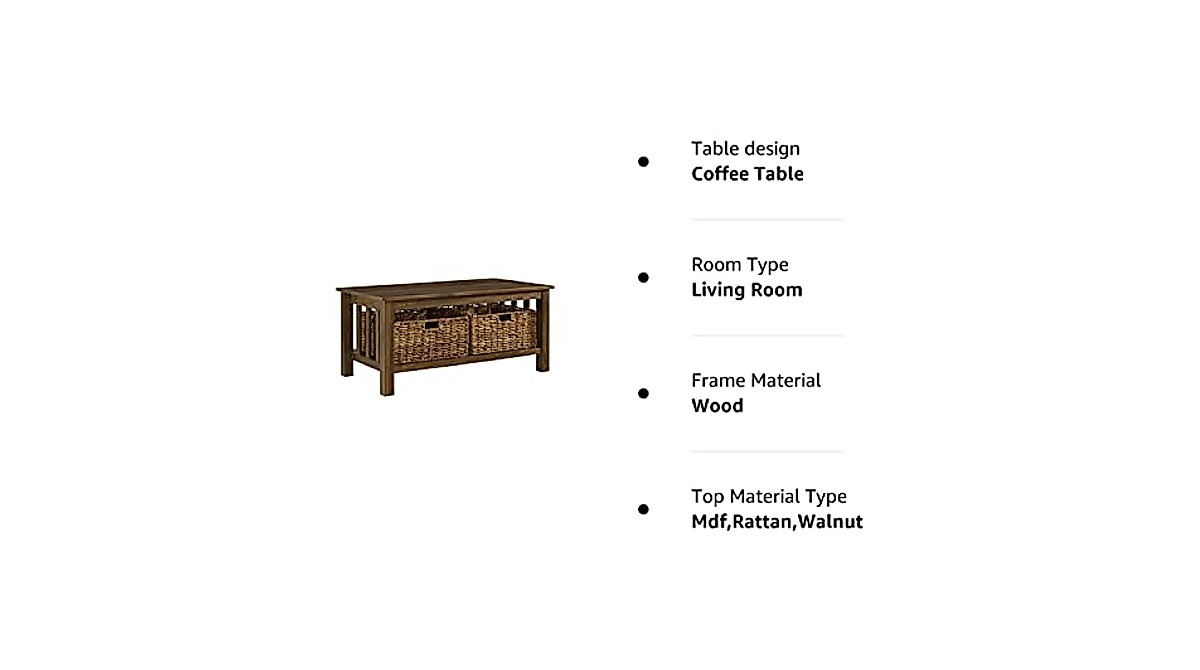 Walker Edison Alayna Mission Style Coffee Table - Rattan Storage