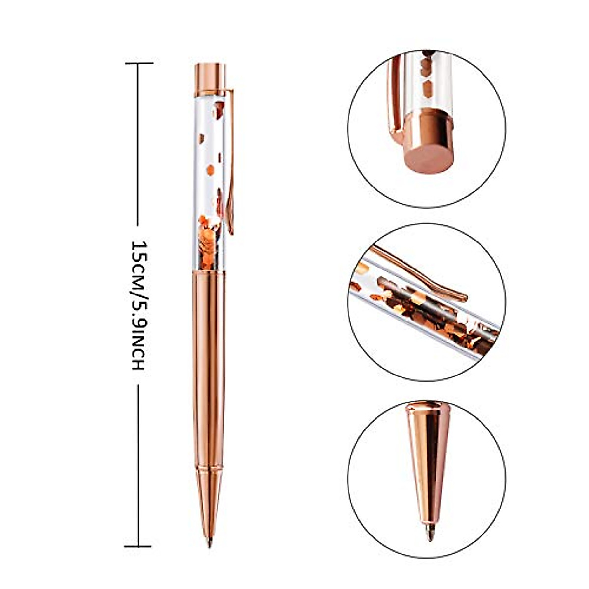 ZZTX 3 Pcs Rose Gold Ballpoint Pens Metal Pen Bling Sequin Pen With Refills Black Ink Office Supplies Gift Pens