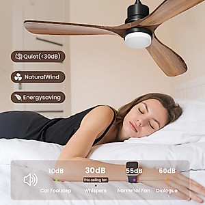 Obabala 52" Ceiling Fan with Lights Remote Control Outdoor Wood Ceiling Fans Noiseless Reversible DC Motor