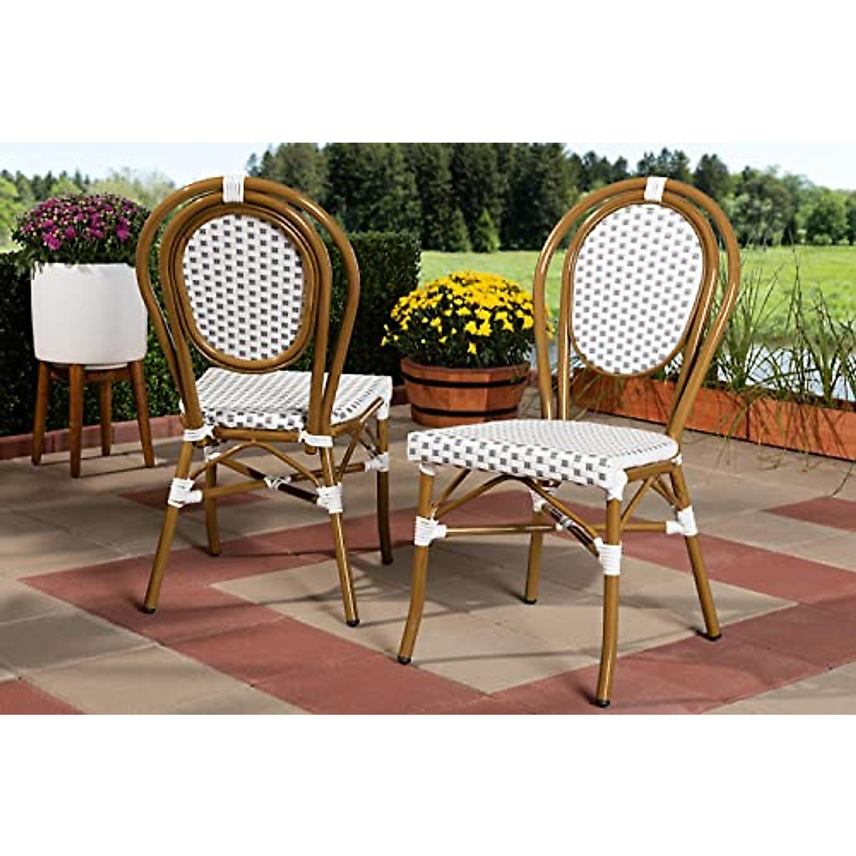 Baxton Studio Gauthier Classic French Indoor and Outdoor Grey and White Bamboo Style Stackable Bistro Dining Chair Set of 2