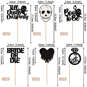 24 PCS Halloween Bachelor Party Cupcake Toppers Black Boo To Be Ring Bride Or Die Skull Bloody Heart I Do Cupcake Picks for Halloween Ghost Engagement Bachelorette Party Cake Decorations Supplies