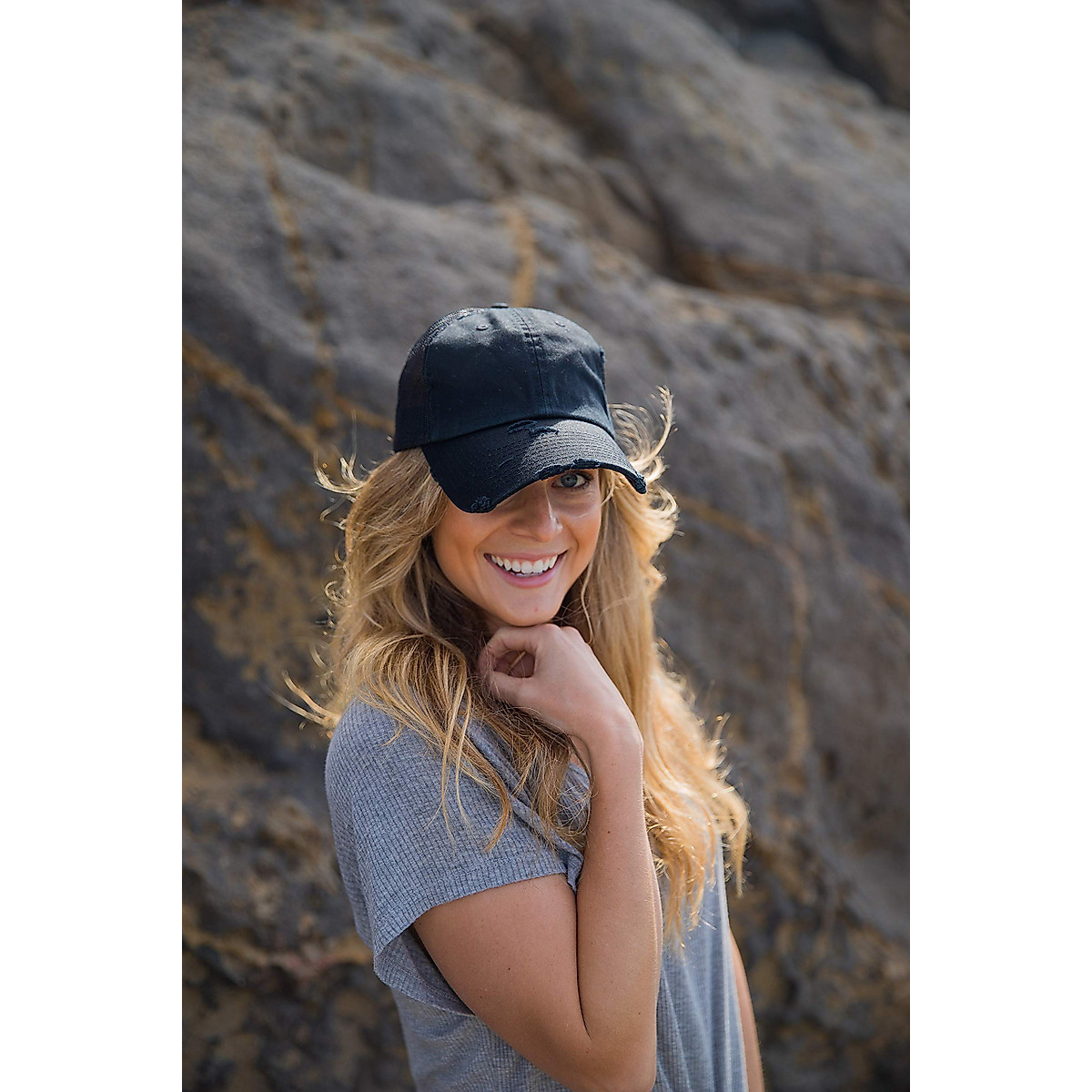 Funky Junque Distressed Trucker Dad Hat - Black