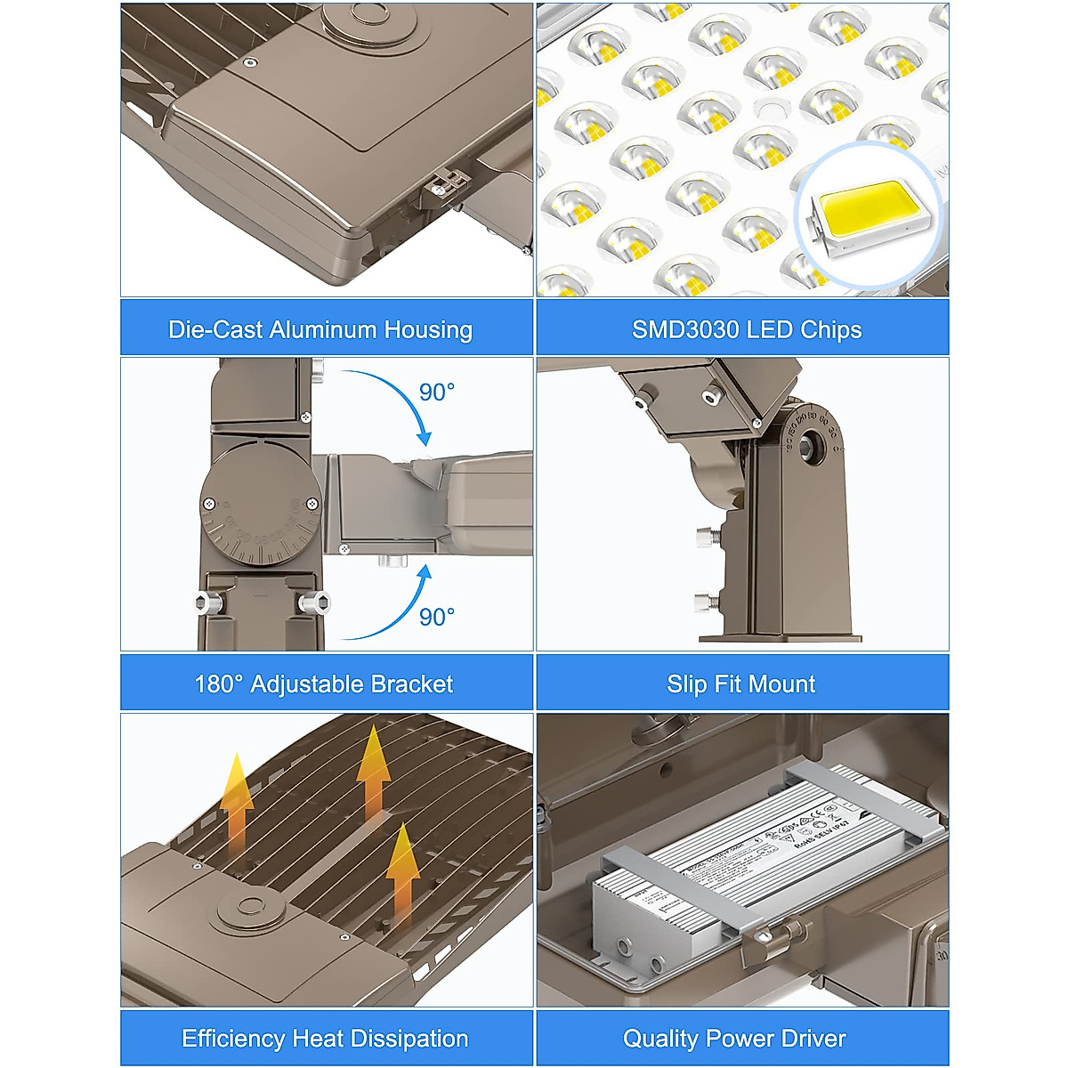 400W LED Parking Lot Light 60,000LM, DLC ETL Listed Industrial Grade LED Shoebox Parking Pole Light 5000K IP65 Waterproof Outdoor Commercial Area Lighting with Slip Fitter 110V 120V