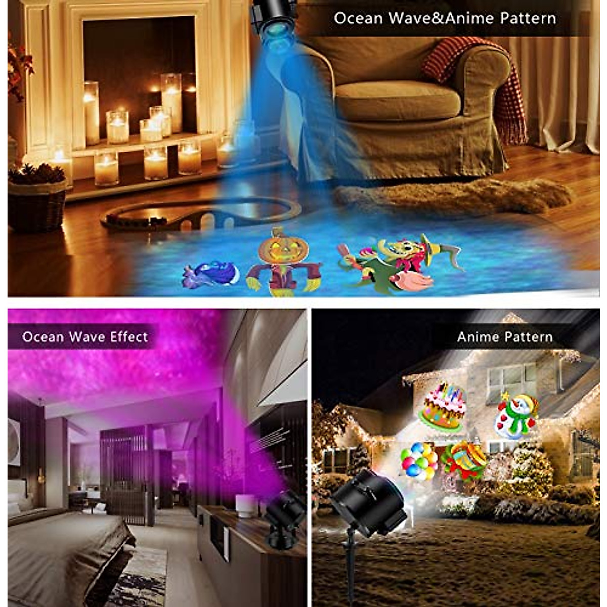 eletecpro Halloween Projector Light with 16 Slides Patterns & 10 Colors Ocean Wave, Party Decorative Lights with Remote Control, Waterproof Outdoor & Indoor Holiday Light (Black)