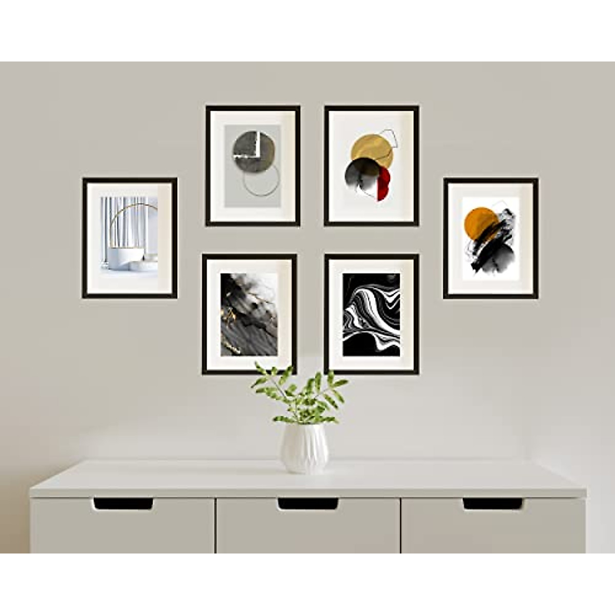 PEALSN 5x7 Picture Frame Set of 6, Display Pictures 4 x 6 with Mat or 5 x 7 Without Mat for Wall Mounting or Table Top Display, Photo Frames Collage for Wall Decor, Black.