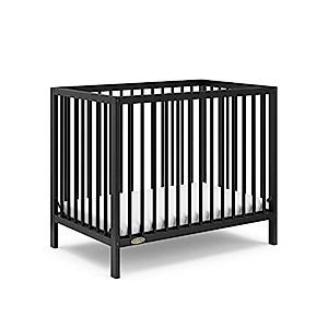 Graco Teddi 4-in-1 Convertible Mini Crib with Bonus Water-Resistant Mattress (Black) – GREENGUARD Gold Certified, 2.75-Inch Mattress Included, Convenient Size, Easy 30-Minute Assembly
