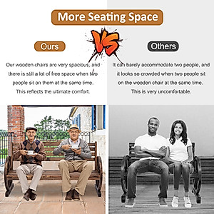 KINTNESS Wooden Wagon Wheel Bench Rustic Outdoor Patio Furniture 2-Person Seat Bench with Backrest for Backyard Patio