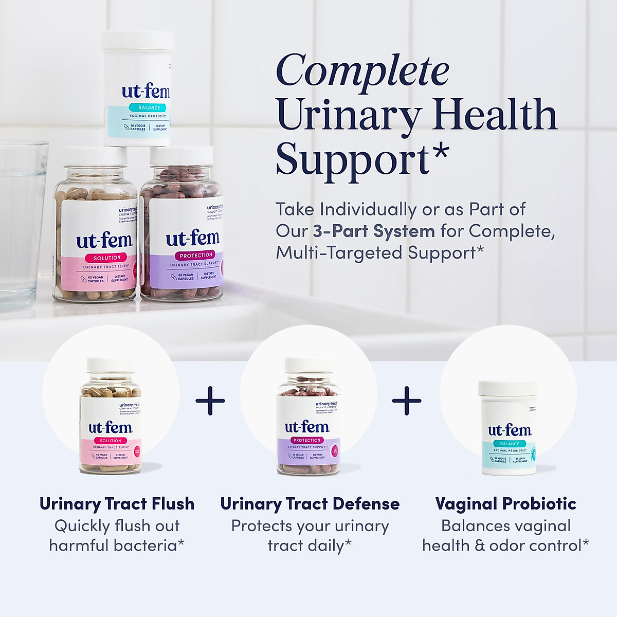 UT-Fem Solution - Fast-Acting Urinary Tract Flush for Women, Proactive UTI Support, Promotes Cleansing & Comfort, Clinical-Strength D-Mannose, Cranberry, and Natural Ingredients - 60 Vegan Capsules