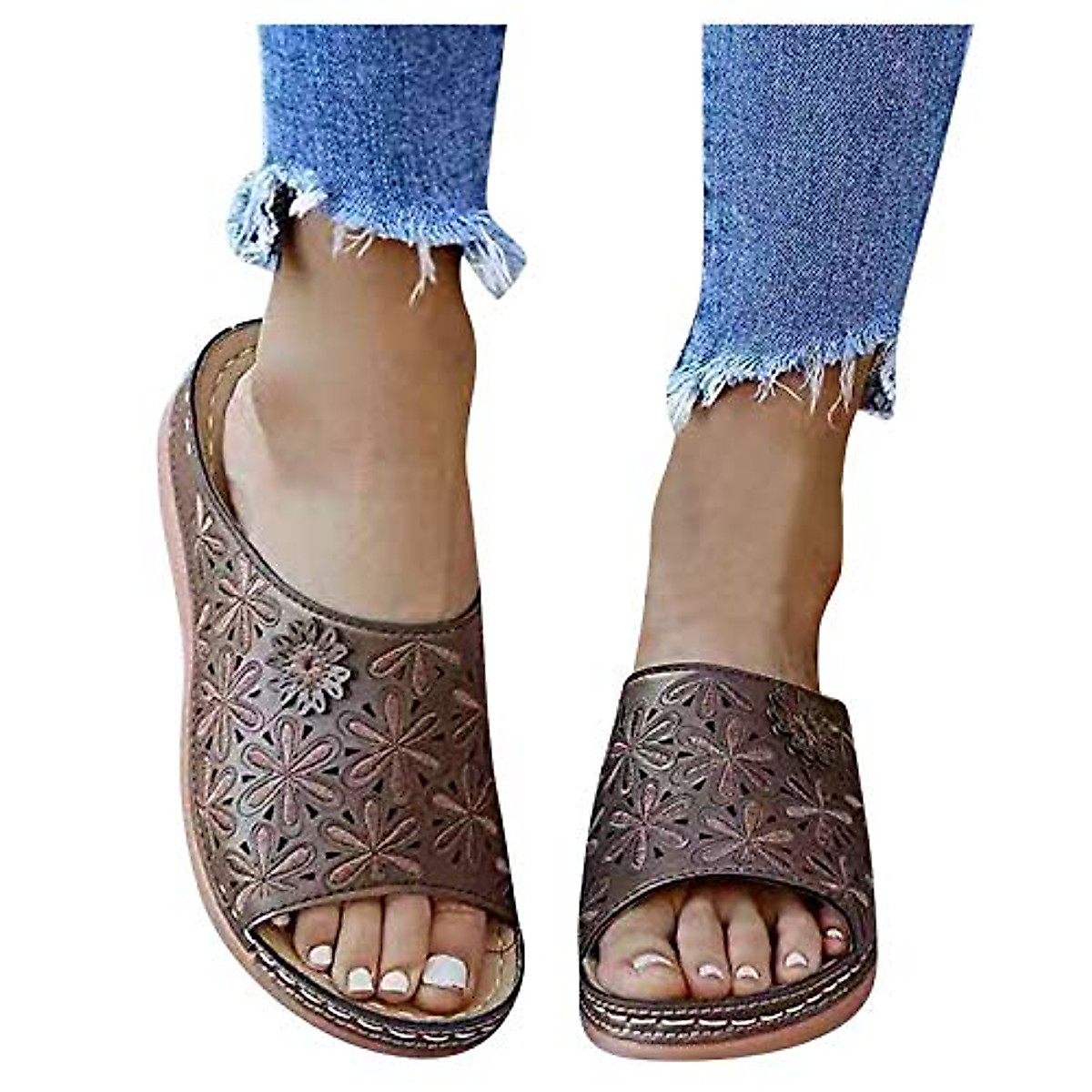 justHIGH Women's Open Toe Classic Roman Style Sandals Stretch Flatform Slide Sandal