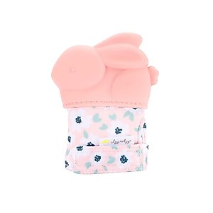 Itzy Ritzy Silicone Teething Mitt - Soothing Infant Teething Mitten with Adjustable Strap, Crinkle Sound & Textured Silicone to Soothe Sore & Swollen Gums - Baby Teething Toy for 3 Mos & Up, Bunny