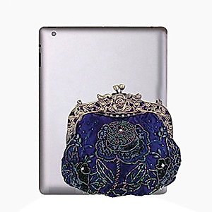 Women's Vintage Elegant Beaded Evening Clutch Bag Prom Party Handbag Rose Purse