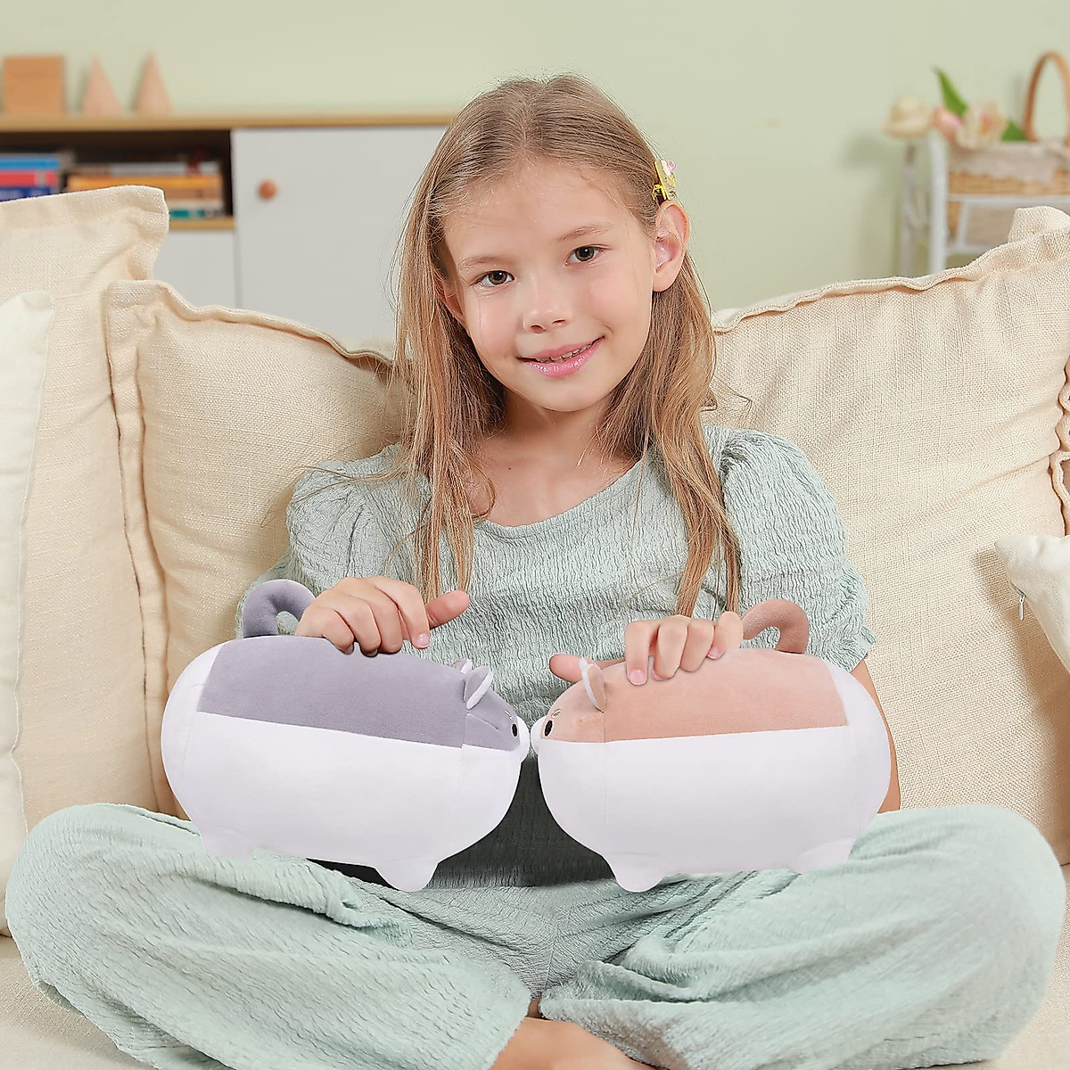 Auspicious beginning 2pcs Cute Shiba Inu Plush Toy Combination Corgi Plush Dog Pillows Anime Kawaii Soft Plushie Stuffed Animal Doll Gifts Brown and Gray 8''