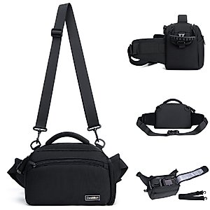 Cwatcun Waist Camera Case DSLR SLR Bag Sling Shoulder Camera Bag Water Resistant Pack for Camera Carrying Case for photographer Hiking Shooting Traveling Men Women