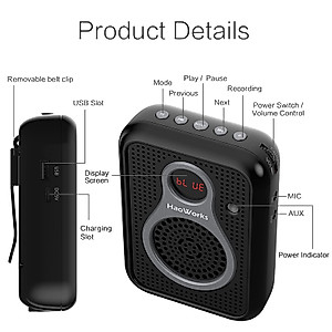 Voice Amplifier Portable Microphone Speaker - HW HaoWorks S208 Wired Headset with Microphone,Loud Clear Sound,No Feedback Noise,Mini Mic for Teachers/Tour Guides/Speaking/Singing