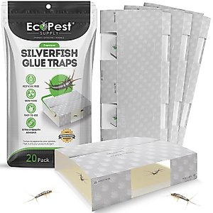 Silverfish Trap — 20 Pack | Sticky Indoor Glue Trap for Silverfish, Firebrat, and Other Bugs and Crawling Insects | Adhesive Silverfish Killer Paks, Monitor, and Detector with Natural Bait Attractant