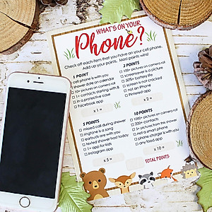 DISTINCTIVS What's On Your Phone - Woodland Baby Shower Game - 20 Cards
