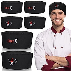 6 Pieces Unisex Chef Hats Mesh Top Kitchen Cooking Caps Breathable Cook Hats for Men Women Skull Fabric Chef Cap Elastic Food Kitchen Beanie Black