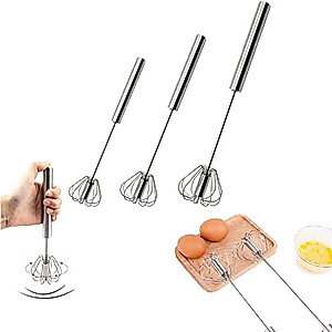 Stainless Steel Semi-automatic Egg Whisk - 3PCS Hand Push Rotary Whisk Blender (3 Pack)