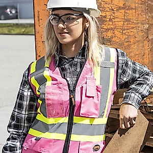 Pioneer Safety Vest for Women with Pockets - Hi-Vis Reflective Tape - for Construction - Pink
