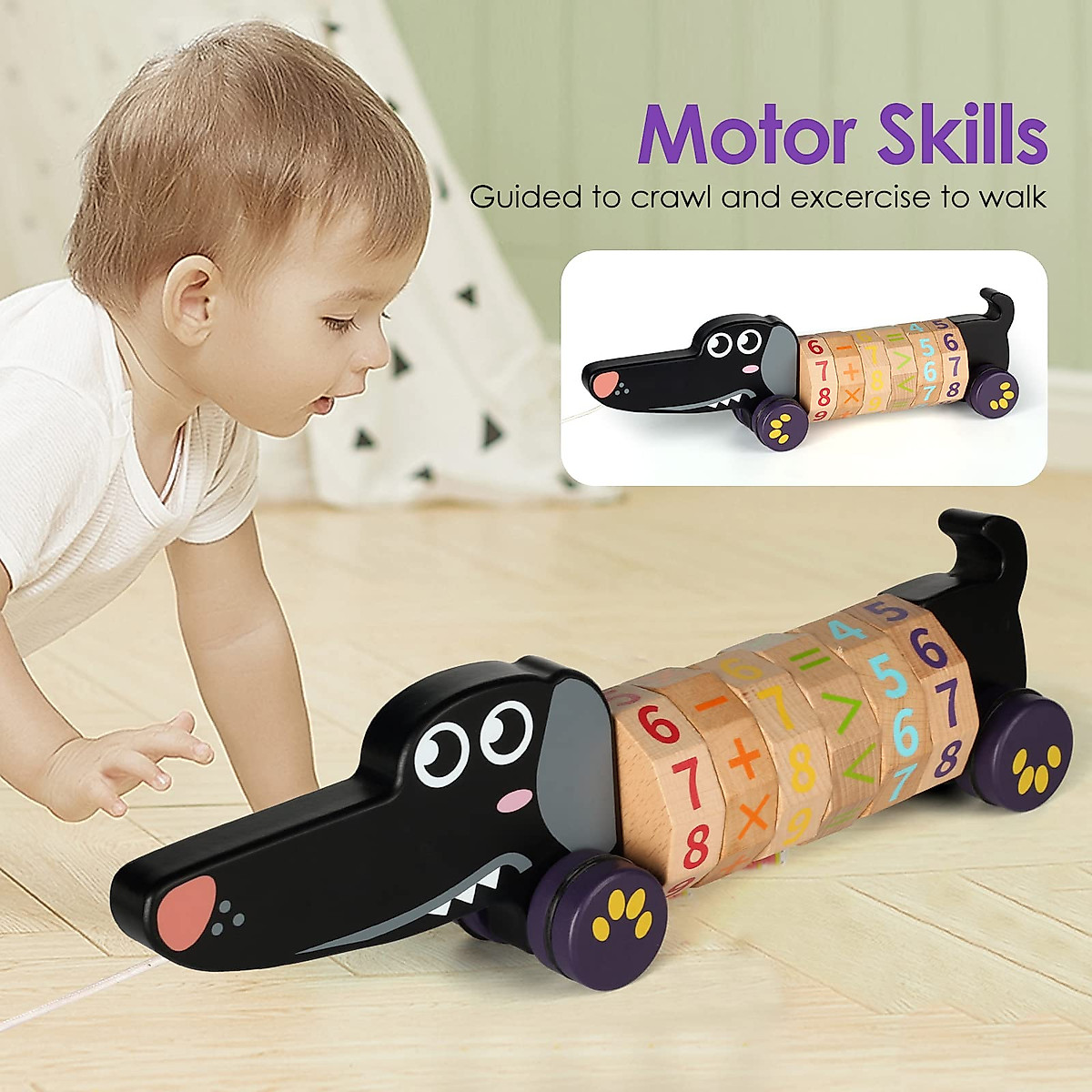 Dog Pull Toys|Montessori Wooden Toys|Abacus for Toddlers 1-3|Preschool Educational Toys